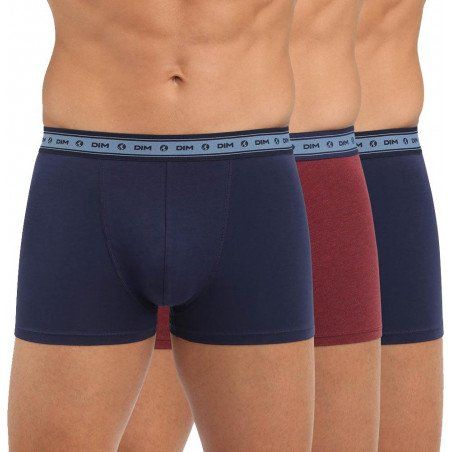 DIM Lot de 3 Boxers Homme Coton BIO Bleu Rouge Bleu
