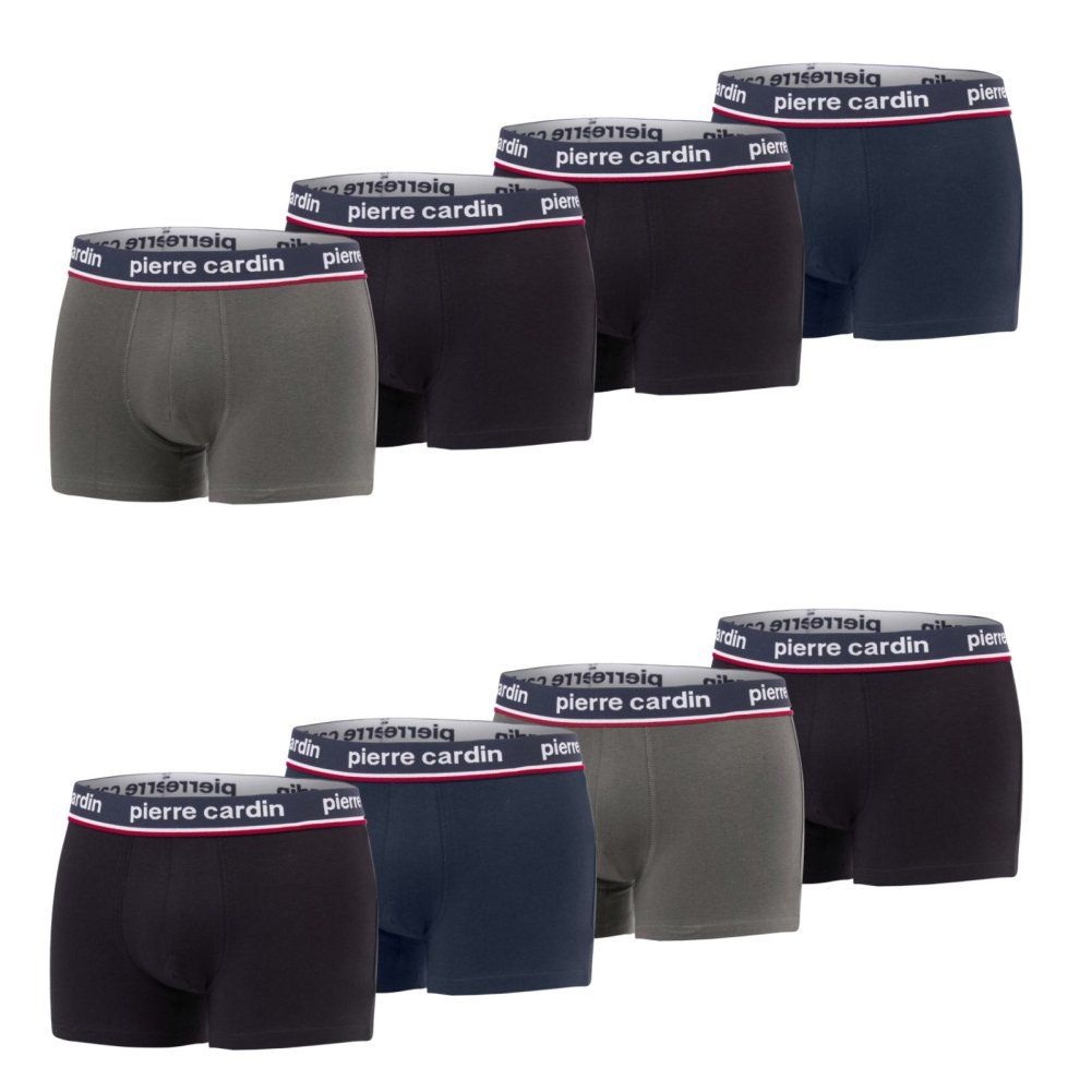 Lot de 8 Boxers homme Coton Gris/Blanc/Rouge/Bleu/Noir Uni - Pierre Cardin