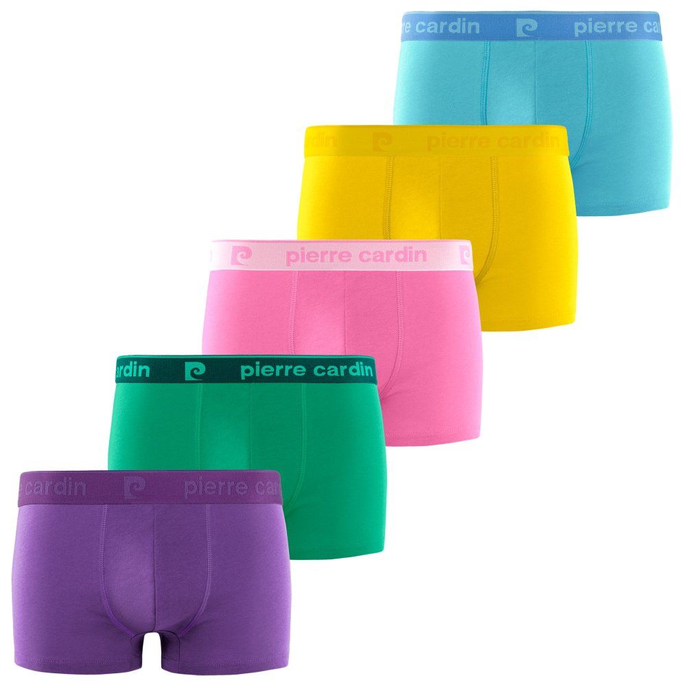 Lot de 5 Boxers homme Coton Violet/Rose/Bleu/Vert/Jaune Uni - Pierre Cardin