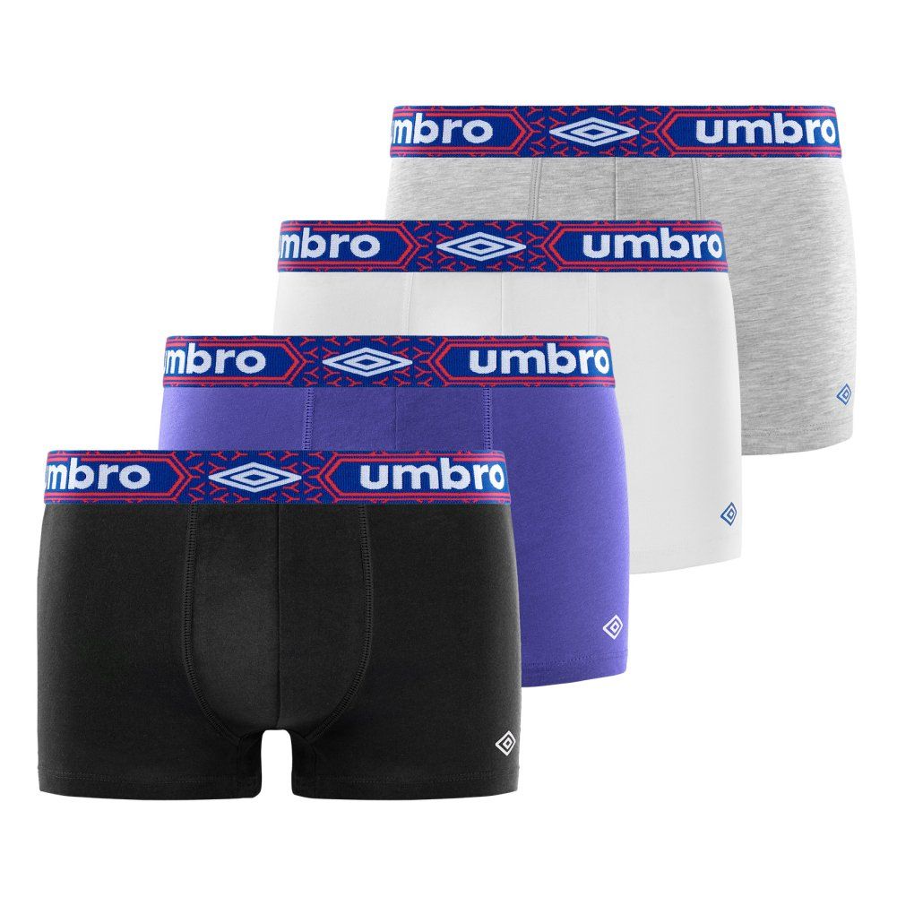 Lot de 4 Boxers homme Coton Noir/Bleu/Gris/Blanc Uni - Umbro